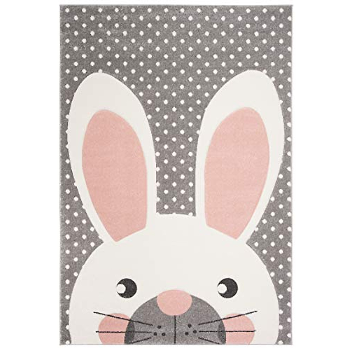 SAFAVIEH Carousel Kids Collection Area Rug - 5'3" x 7'6", Pink & Grey, Bunny Ear Design, Non-Shedding & Easy Care, Ideal for High Traffic Areas for Boys & Girls in Playroom, Nursery, Bedroom (CRK168P)