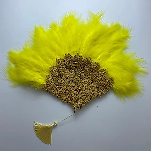 Msbfea Big Size Design African Orange Feather Fan Ladies Wedding Feather Fan for Bride Double Side Feather Nigerian Flower - 35cmx45cm Color 934