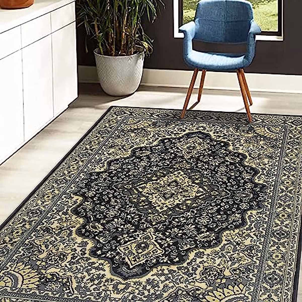 COZYLOOM 8x10 Area Rug Indoor Living Room Bedroom Large Area Rug Medallion Collection Area Rug Non-Shedding Oriental Traditional Area Rug, Grey