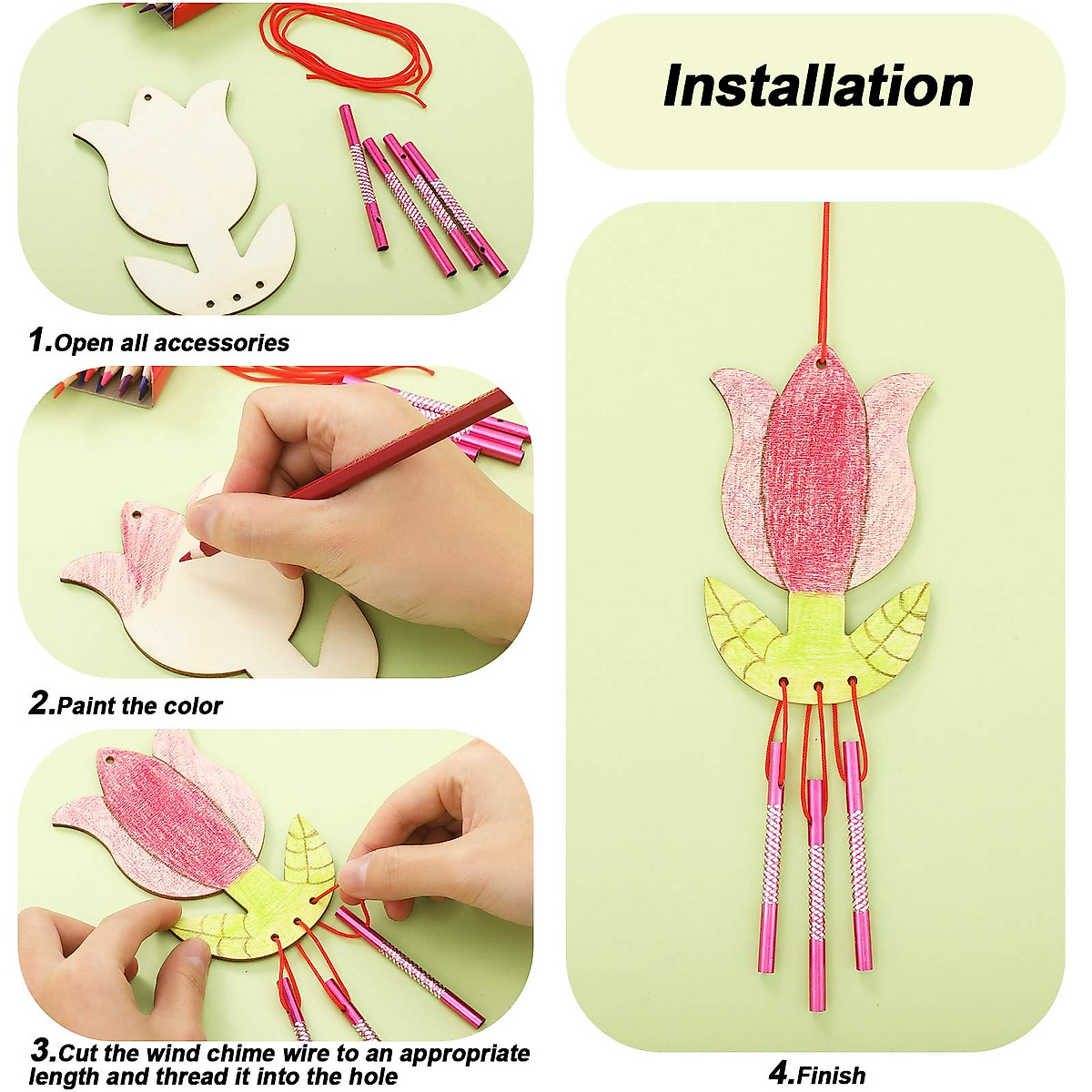 Jetec Wind Chime for Kids DIY Wooden Classroom Wind Chime Decorative Wooden Hanging Wind Chime Animal Wind Chimes Wood Wind Chimes for Kids DIY Craft Birthday Party Favors(12pcs)