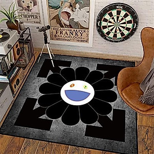 DIKFENS 32Inch Takashi Murakami Rug，Happy Face Rug，Flower Design for Bedroom Aesthetic Room Decor (Color : 21, Size : 32X32inch(80x80cm))
