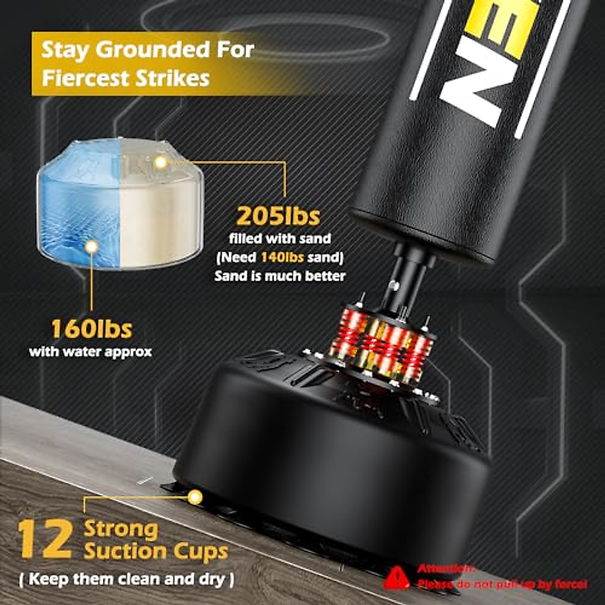 FITVEN Freestanding Punching Bag 70''-190lbs with Boxing Gloves Heavy Boxing Bag with Suction Cup Base for Adult Youth Kids - Men Stand Kickboxing Bag for Home Office