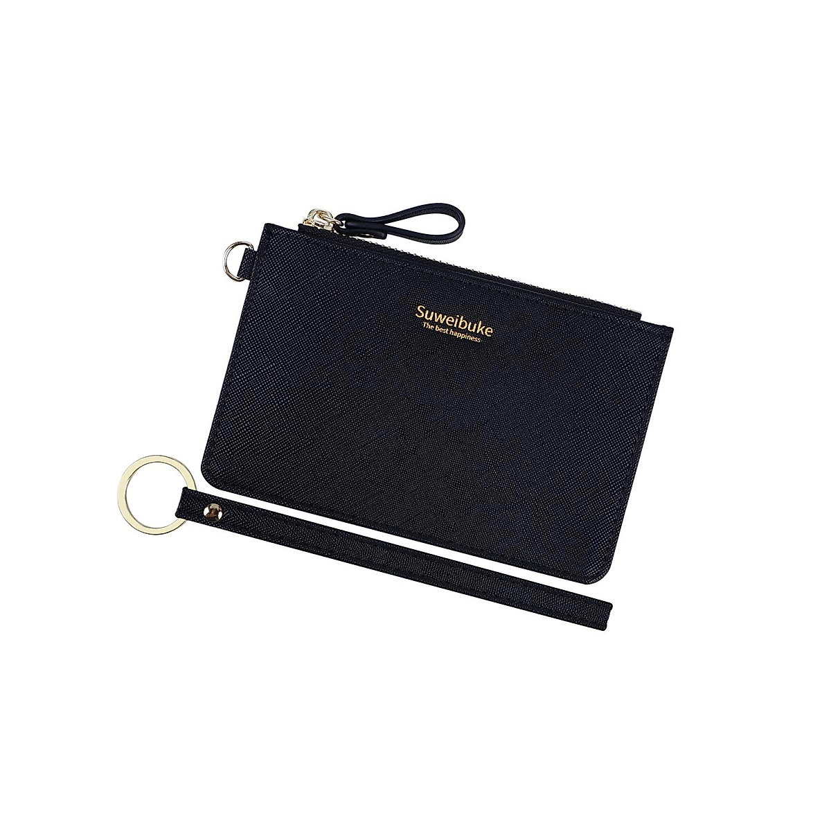 Aiyo Nice Women Slim RFID Card Case Holder Wristlet Zip ID Case Wallet Small Leather Wallet Coin Purse with Keychain (Black)