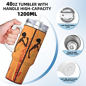 deaokluy 40 OZ Black Girls Ice Bully Cup with Handle and Straw, Double Wall Stainless Steel Tumbler Travel Coffee Cup with Lid, Beautiful Insulation and Cooling Cup for Christmas Birthday Present