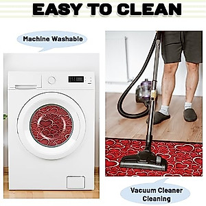 KOBLEN Valentines Day Red Hearts Kitchen Rugs Non Slip Washable Absorbent Kitchen Mats 20x39 inch Cushioned Anti Fatigue Kitchen Floor Mats for in Front of Sink