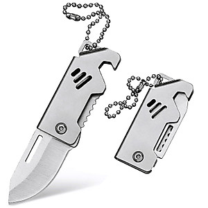 Joy-Touch 2 Pack Small Pocket Knife for Men Women, Mini Keychain Knife, EDC with Bottle Opener(420 Stainless Steel Blade)