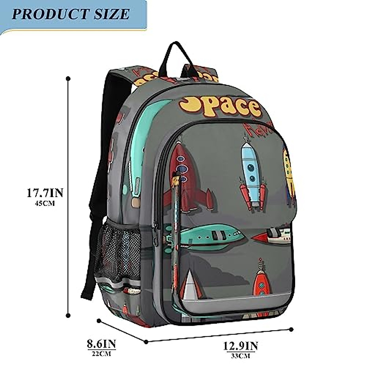 Glaphy Retro Rocket Ships Backpack, School Bag Lightweight Laptop Backpack Students Travel Daypack with Reflective Stripes