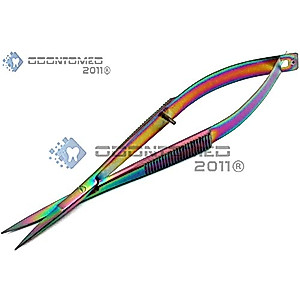 OdontoMed2011 Pack of 2 Pieces 4.5" Embroidery Easy Snips Scissors - EZ Snip Straight & Curved Blades Stainless Steel Multi Color Rainbow