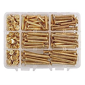 INCREWAY Phillips Screws, 100 Sets 5mm X 25/30/35/40/45mm Brass Plated Chicago Binding Screws, Round Cross Head Stud Screw Posts Nail Rivet Chicago Button, Brass Tone