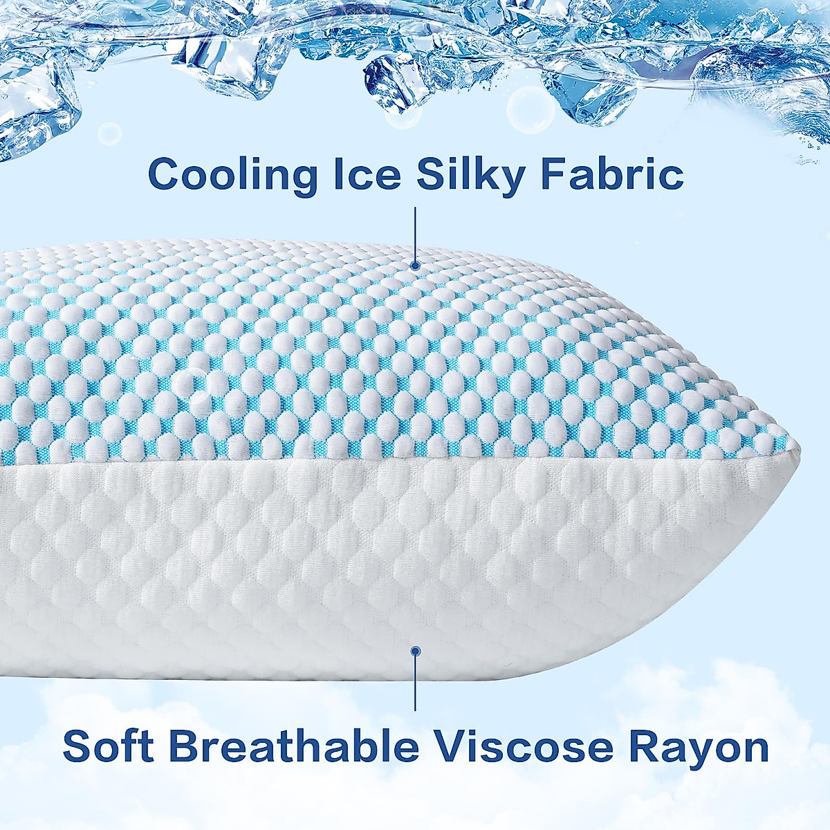 EASELAND Firm Pillow Shredded Memory Foam(Adjustable Loft), Cooling Breathable for Sleeping Queen Size 2 Pack