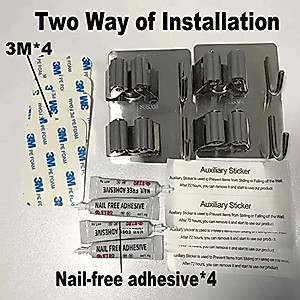 (4 PCS) Broom Holder Wall Mount self Adhesive Mop Hanger Hook Racks Brush Broom Gripper Holds 304 Stainless Steel for Bathroom Kitchen Closet Garage Garden Organizer