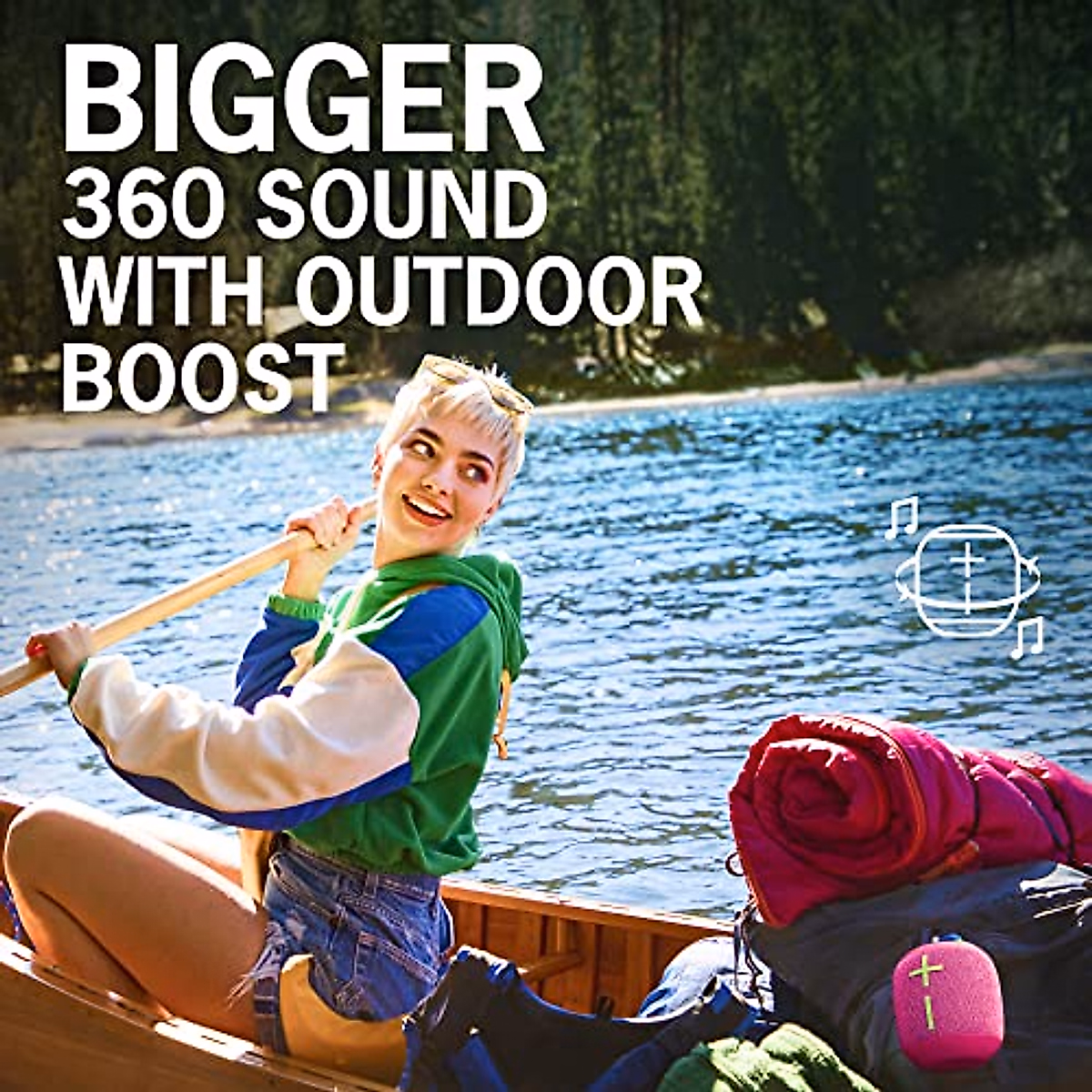 Ultimate Ears WONDERBOOM 3, Small Portable Wireless Bluetooth Speaker, Big Bass 360-Degree Sound for Outdoors, Waterproof, Dustproof IP67, Floatable, 131 ft Range - Active Black