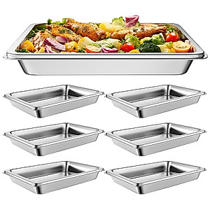IVONNEY Hotel Pan Steam Table Pans Full Size 2.5 Inch Deep Stainless Steel Pan, Commercial Food Pans for Restaurant, Catering Supplies - Chafing Pans, Catering Pans, Buffet Pans (6 Pack, 1/1 Size)