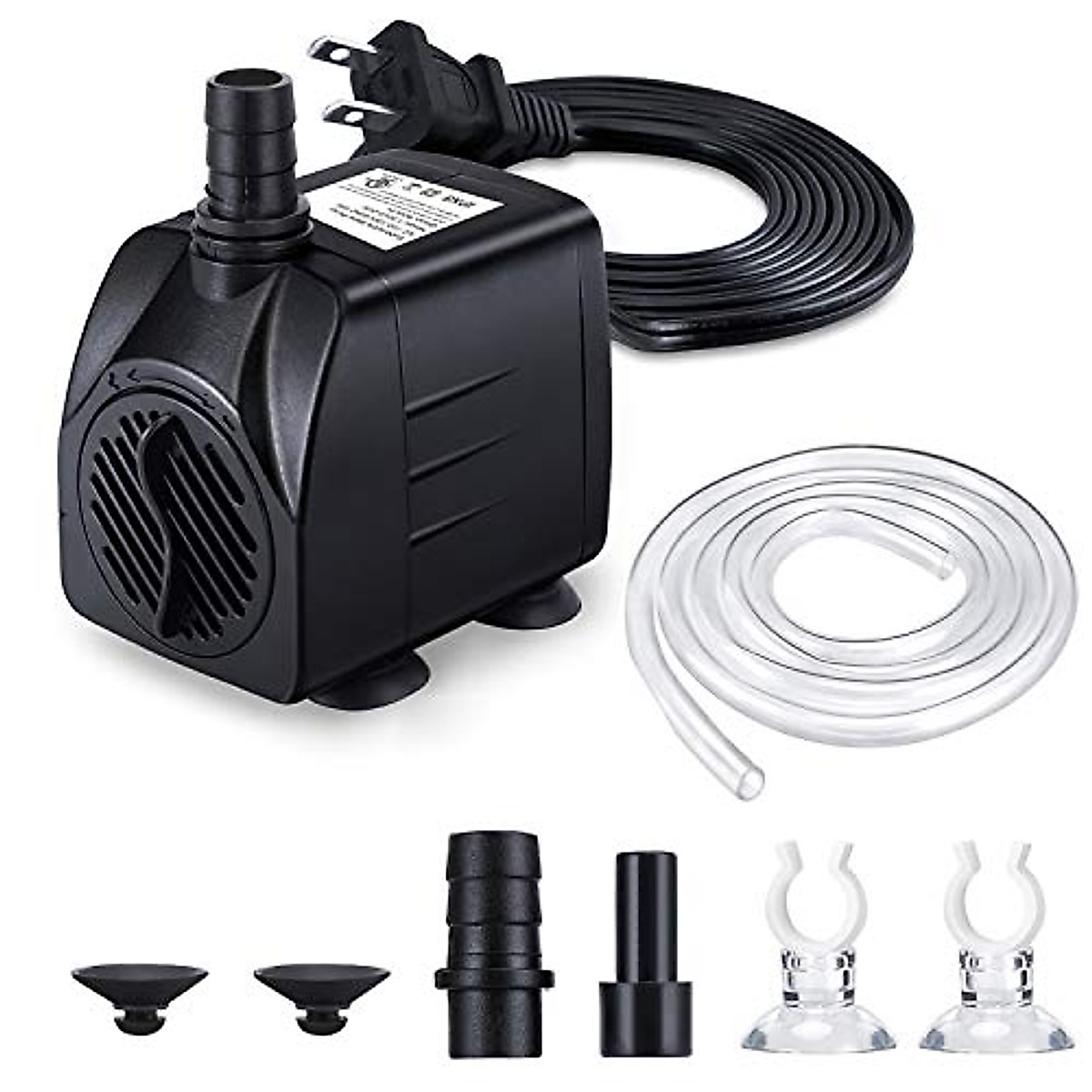 CWKJ Fountain Pump, 220GPH(15W 900L/H) Submersible Water Pump, Durable Outdoor Fountain Water Pump with 6.5ft Tubing (ID x 1/3-Inch), 3 Nozzles for Aquarium, Pond, Fish Tank, Water Pump Hydroponics
