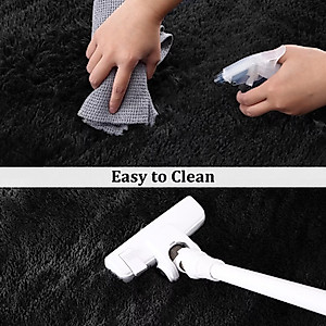 Zacoo 9x12 Extra Large Area Rugs for Living Room,Super Soft Fluffy Modern Bedroom Carpet Rug Indoor Modern Plush Shaggy Floorcover Fuzzy Solid Home Decor Rug Non Slip Throw Rug Kids Room Nursery,Black