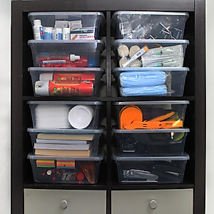 Prodeplast 6.4 Qt (1.6 Gal) Plastic Storage Container Bins with Secure Lid | Durable and Nestable Organizing Totes | Clear Color | 12 Pack