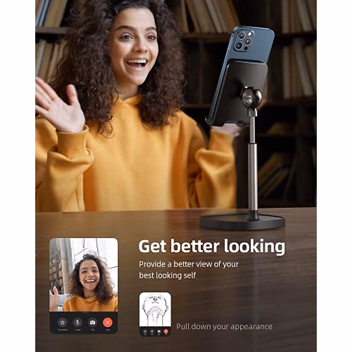 LISEN Cell Phone Stand, Adjustable Phone Stand for Desk, Thick Case Friendly Phone Holder Stand, Taller iPhone Stand Compatible with All Mobile Phone, iPhone 14, iPad, Tablet 4-10'' Desk Accessories