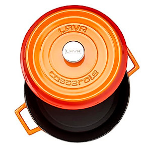 LAVA 7 Quarts Cast Iron Dutch Oven: Multipurpose Stylish Round Shape Dutch Oven Pot with Three Layers of Enamel Coated with Trendy Lid (Orange)