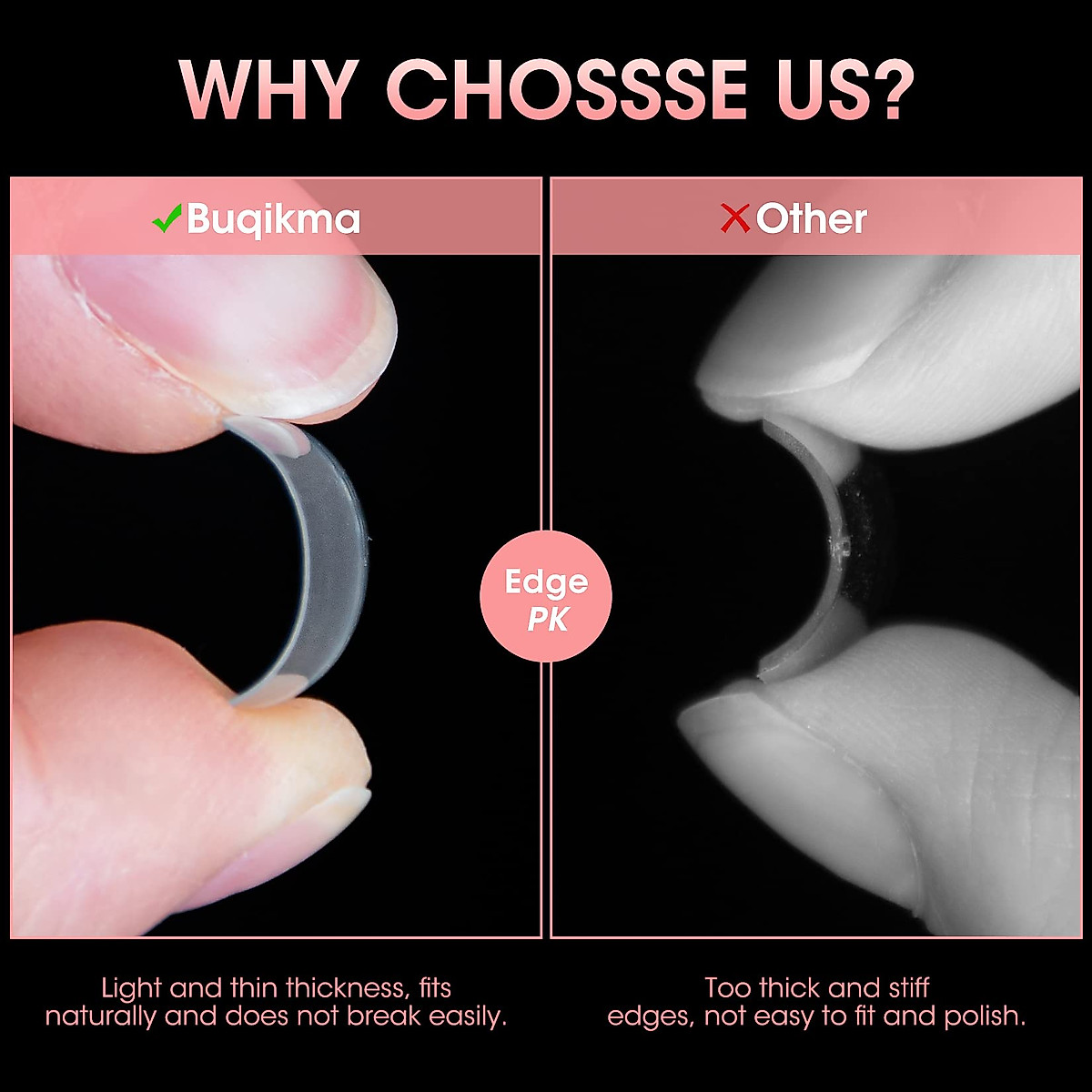 Buqikma Nail Tips Short Oval - 600PCS French Tips Round Shape Half Cover False Acrylic Nails Artificial Tips for DIY & Salon (with Handle - Clear)