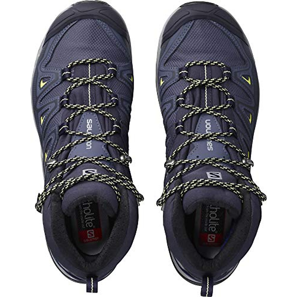 Salomon X Ultra 3 MID Gore-TEX Hiking Boots for Women, Crown Blue/Evening Blue/Sunny Lime, 8