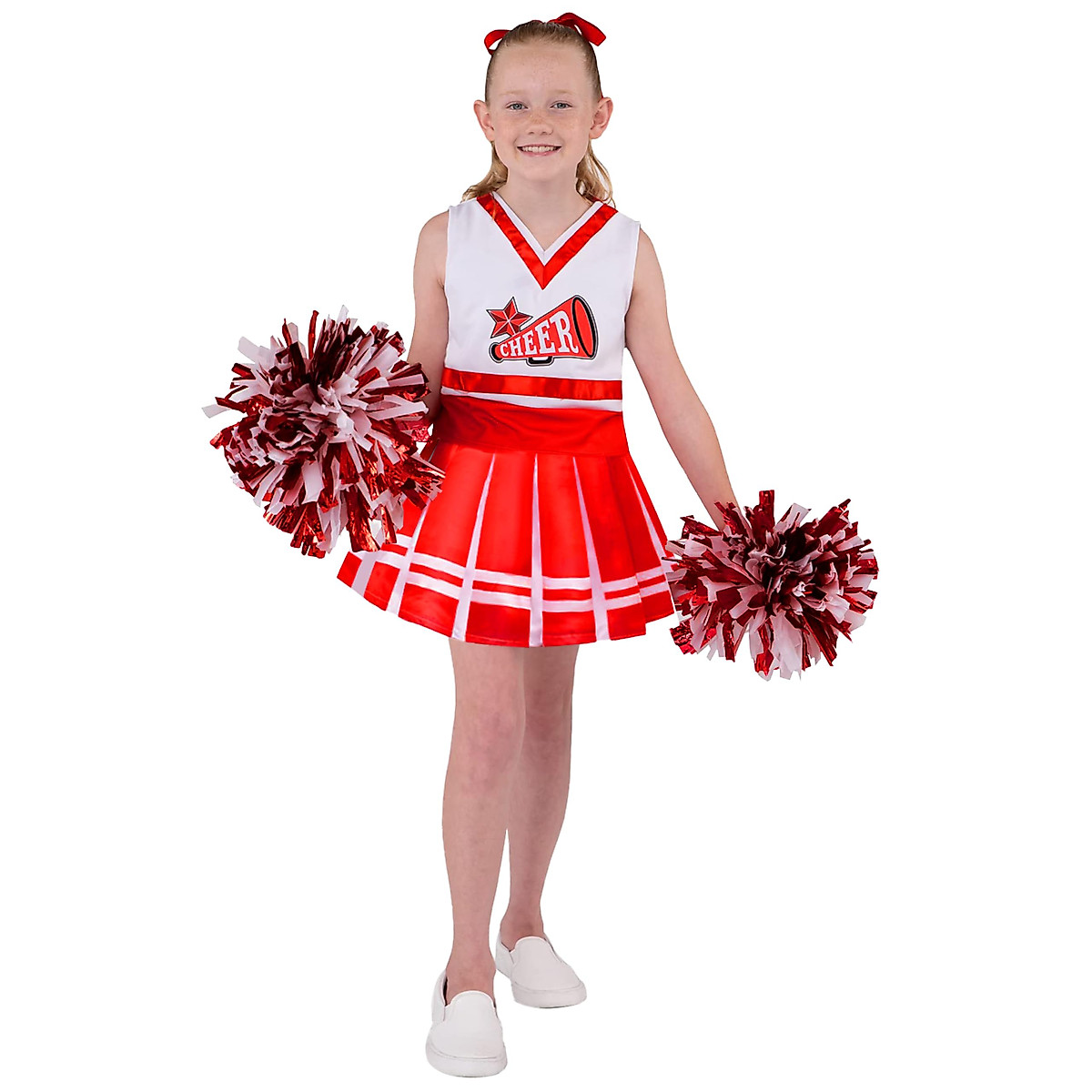Spooktacular Creations Kids Cheerleader costume, Red Cheerleader Outfit for Girls, Child Red Cheerleading Uniform Outfit for Halloween Dress-up Parties (Medium)