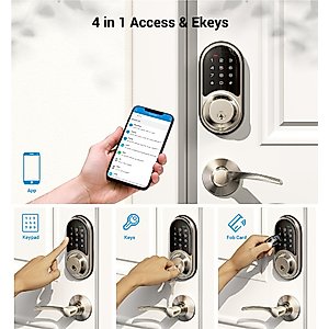 Veise Wifi Smart Lock with 2 Handles, Keyless Entry Door Lock Deadbolt with Handle Set, Smart Locks for Front Door with App Control, Electronic Digital Lock, Auto Lock, Easy Installation, Satin Nickel