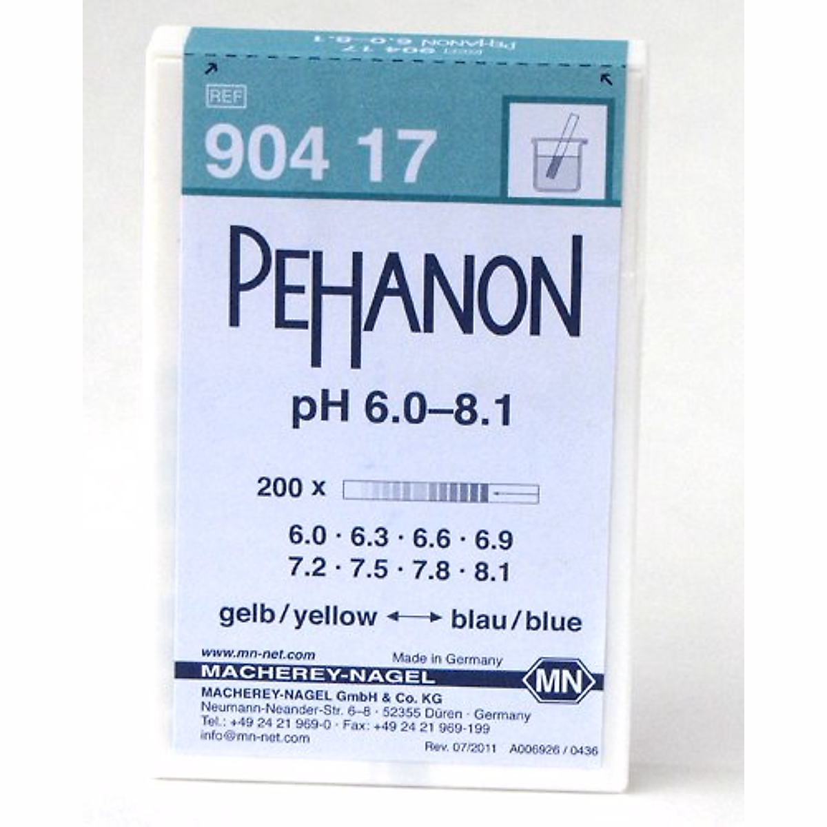 Macherey-Nagel, 90417, Pehanon pH 6.0-8.1, Box of 200 Strip