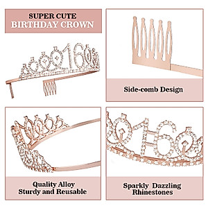 Sweet 16 Party Decorations for Girls Including Sweet 16 Sash and Tiara, Candles,Sweet 16 Cake Topper and Candles, 16th Birthday Decorations for Girls, Sweet 16th Birthday Gifts