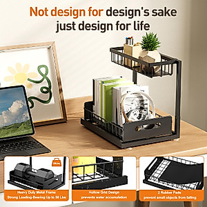 Under Sink Organizer 2 Pack,Metal Pull Out Cabinet Organizer Shelf,Kitchen Bathroom Organizers and Storage with Sliding Drawer,Storage Shelves,Storage and organization for Home,Laundry,RV,Pantry,Spice