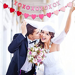 SUNBEAUTY XOXO Heart Garland Banner Valentines Day Decorations Red and Pink Valentines Banner XOXO Banner Heart Garland for Wedding Proposal Engagement Bachelorette Party Decor (XOXO)