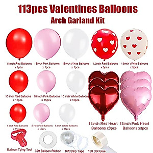 Valentines Day Balloon Garland Arch Kit Party Decorations - 113PCS Happy Valentine's Day Wedding Anniversary Engagement Decorations Pink Red Heart Mylar Balloons =