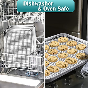 TeamFar Baking Sheet and Cooling Rack Set, 16 x 12 x 1 inch Stainless Steel Baking Pan Cookie Sheet with Grid Rack for Kitchen Cooking Roasting, Healthy & Non-toxic, Dishwasher Safe (2 Pans+2 Racks)