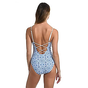 La Blanca Women's Standard Strappy Mio One Piece Swimsuit, Capri Blue//Mediterranean Breeze, 10