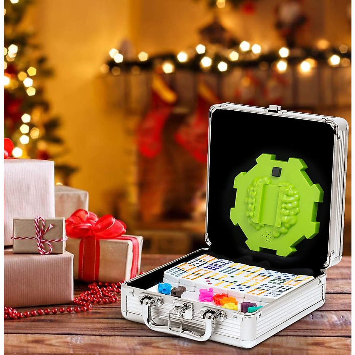 Yinlo Mexican Train Dominoes Set with Sound Effects, Mexican Train Dominoes Game for Travel, 91 Tiles Double12 Colored Dominoes Game Set with Aluminum Case