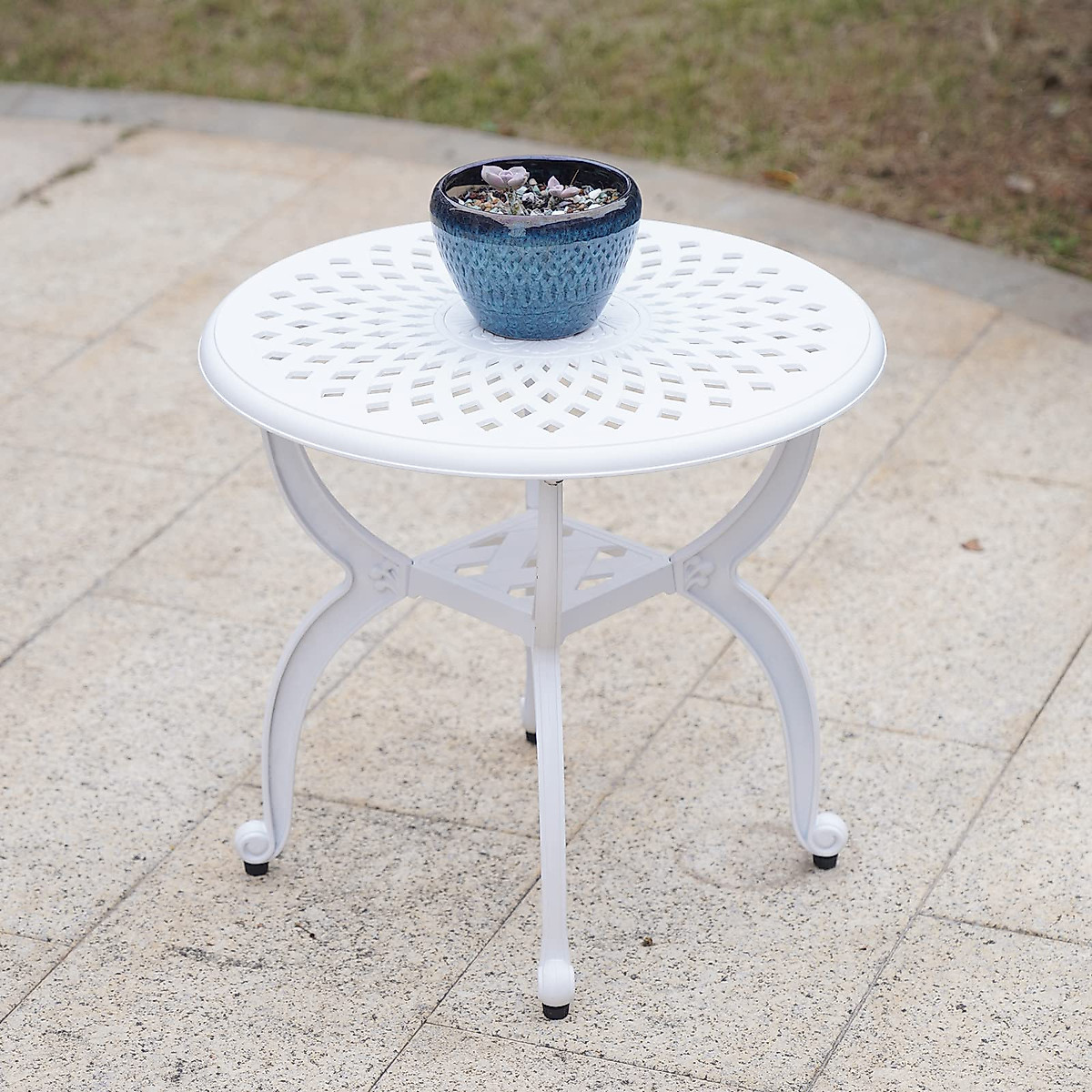 C/G Outdoor Side Tables,Cast Aluminum Patio End Tables,Anti-Rust Coffee Table for Garden Patio Lawn (Round-end Tables, White)