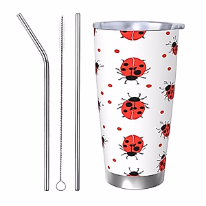 AYCZN Ladybugs Pattern 20 OZ Tumbler Stainless Steel Travel Coffee Mug, Cute Bird Insulated Water Bottle with Lid and Straws Leakproof Thermal Cup