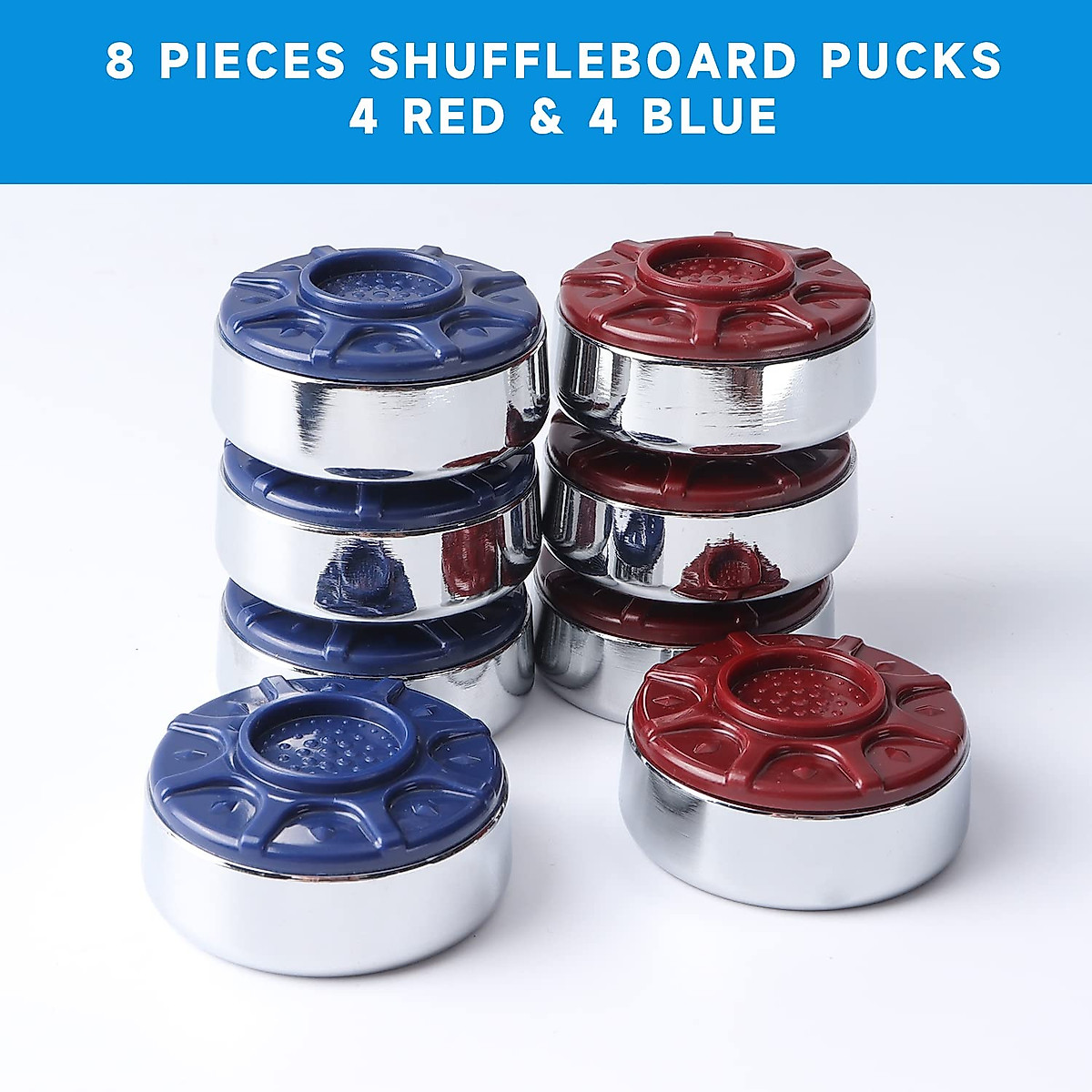 GSE 2-1/8" (54 mm) Shuffleboard Pucks Set of 8 for Shuffleboard Table Accessories(Chrome, 2-1/8")