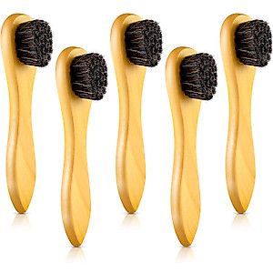 Jovitec 5 Pack Horsehair Polish Applicator Brush Kit Saddle Soap Shoe Shine Brush Dauber Wooden Care Shine Clean for Leather Boot Bag(Light Yellow)