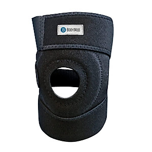 BodyMed Knee Support, Black, 12.5 in.–18 in. Circumference – Stabilizing Support & Compression Brace for Patellar Tendon & Joint Alignment – for Post-Surgery Recovery, Injuries, Rehab, Workouts, &