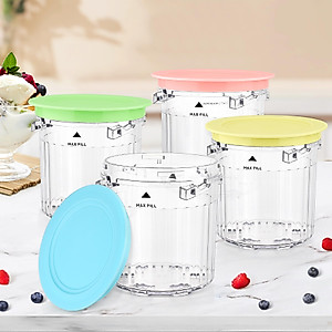 FIRJOY 16 oz. Containers | Extra Replacement Pints and Lids - Compatible with Ninja Creami Breeze NC200, NC201, CN205A, NC100 Series (4 Pack - Blue, Pink, Green, Yellow)