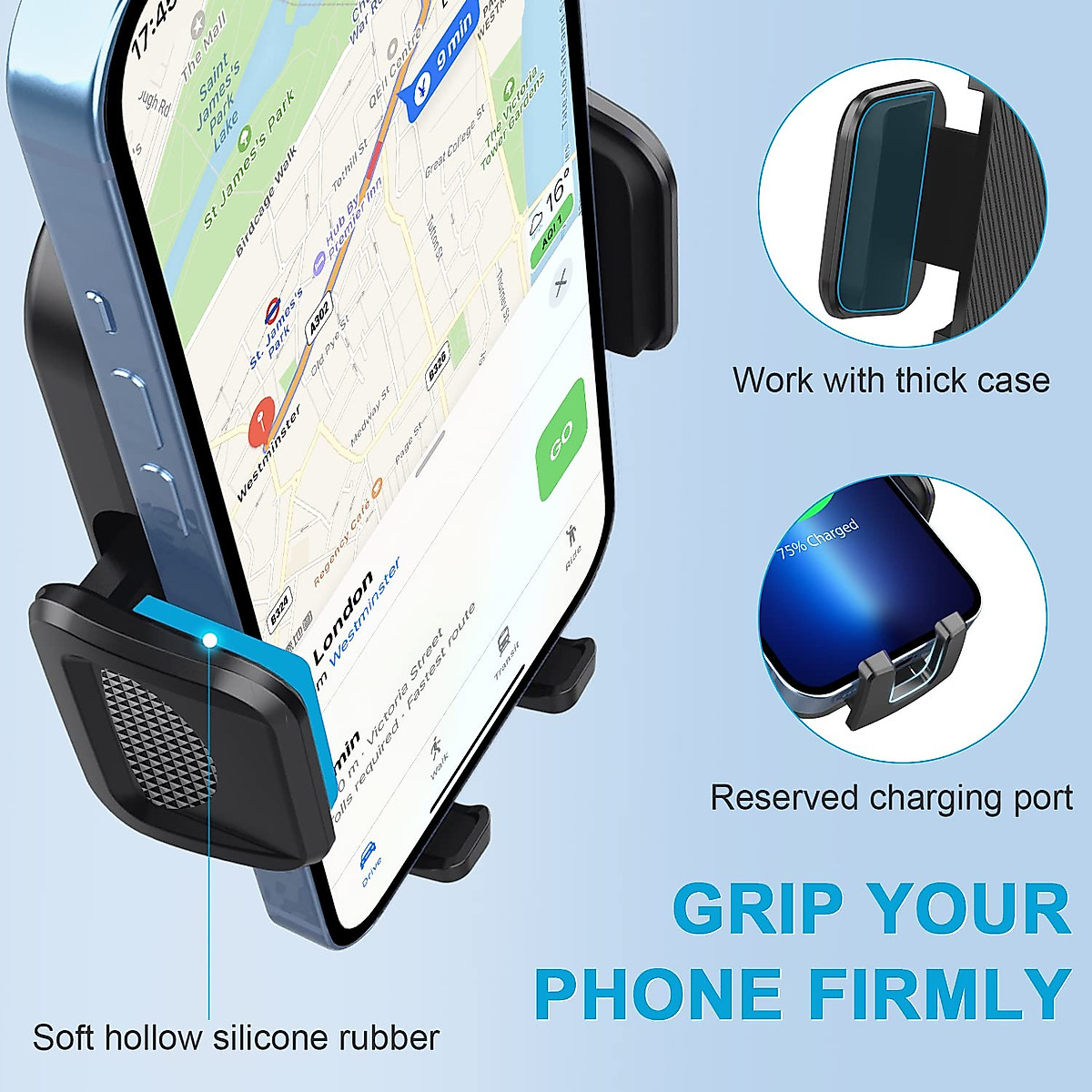 VIKE 2023 Upgraded Car Phone Holder Mount - [ Bumpy Roads Friendly ] Phone Mount for Car Dashboard Windshield Air Vent 3 in 1, Hand Free Mount for iPhone 14 13 12 Pro Max All Cell Phones