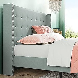 ZINUS Kendra Upholstered Platform Bed Frame with Wingback Headboard / Mattress Foundation / Wood Slat Support / No Box Spring Needed / Easy Assembly, Full