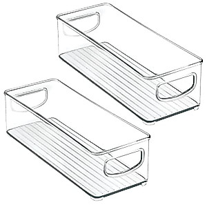 mDesign Plastic Stackable Small Organizing Bin Kitchen Pantry Cabinet, Refrigerator, Freezer Food Organization Storage Bins with Handles, Drawer Container Organizer, Ligne Collection, 2 Pack - Clear