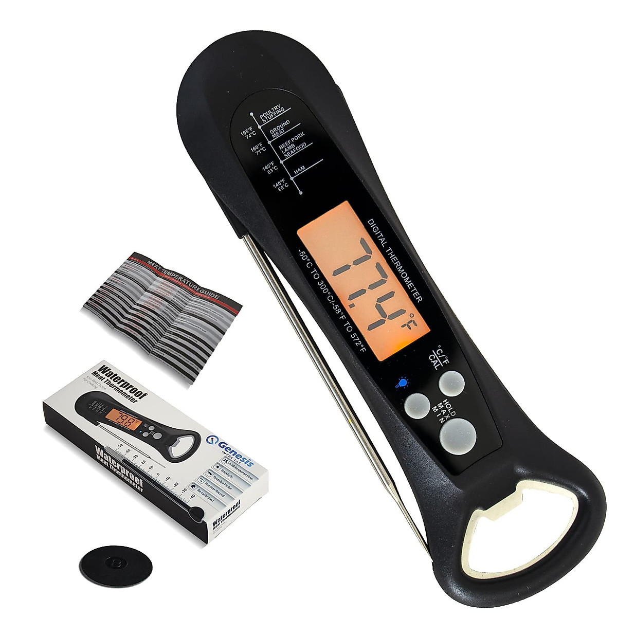 Genesis IMPEX Instant Read Meat Thermometer for Grill & Cooking, Digital Waterproof Kitchen Food Thermometer, Ultra Fast with Backlight Calibration, Foldable Probe Deep Fry, BBQ, and Roast Turkey