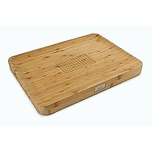 Joseph Joseph Cut & Carve Bamboo Cutting Board with Food Grip and Angled Surface Yellow Large