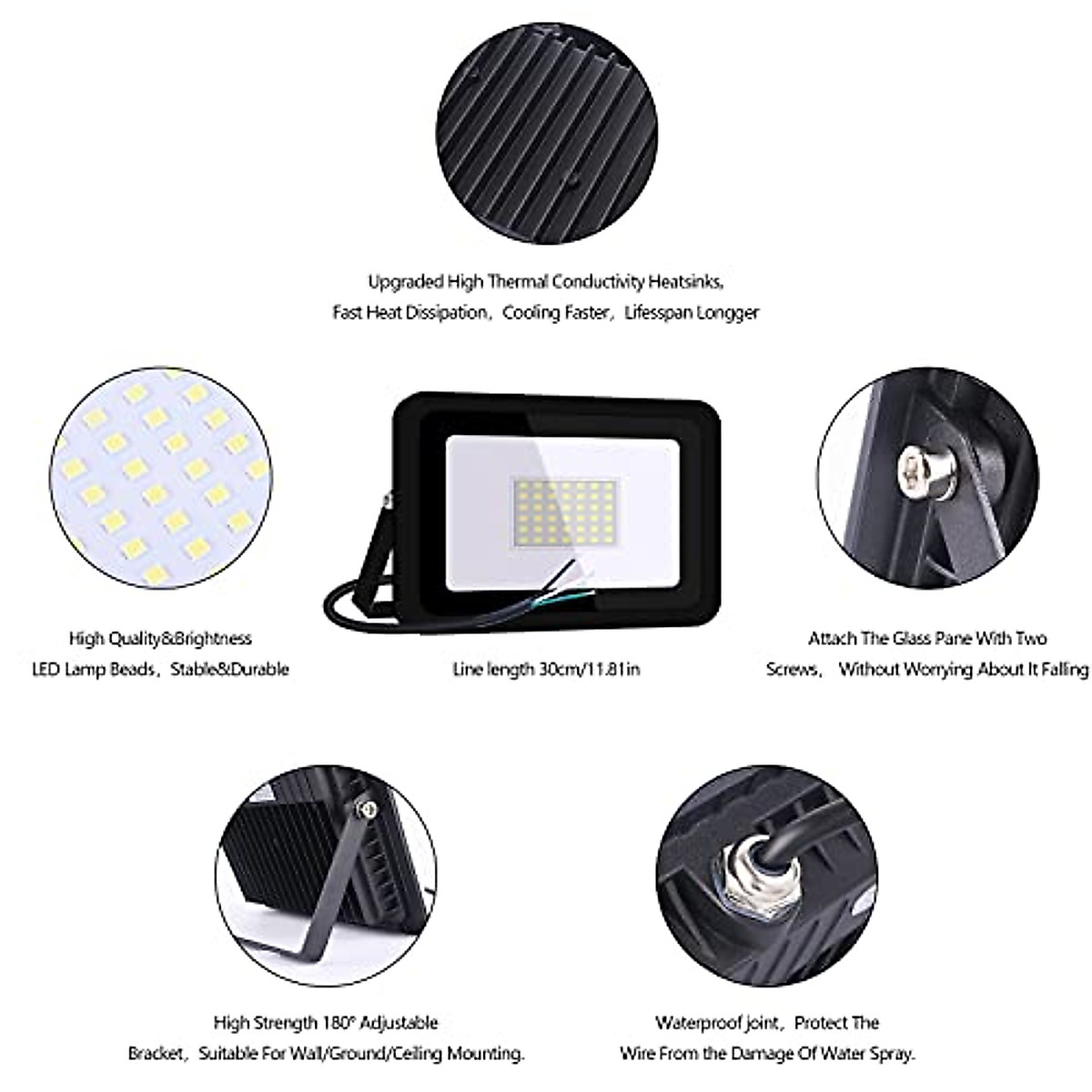 MIHEAL 2 Pack 50W LED Flood Light, Cool White, IP68 Waterproof Super Bright Work Light, 110V, Outdoor Floodlight for Yard, Garden, Garage, Lawn, Court [Energy Class A++]