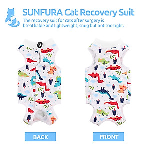 SUNFURA Cat Recovery Suit, Kitten Surgical Full Bodysuit for Abdominal Wound Protector Anti Licking After Surgery, Professional Bandages Cone E-Collar Alternative for Small Male & Female Pets