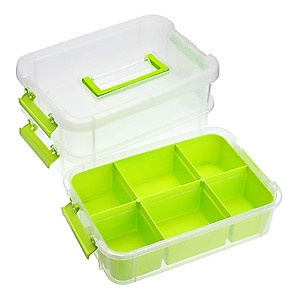 BTSKY 3 Layer Stack & Carry Box, Plastic Multipurpose Portable Storage Container Box Handled Organizer Storage Box with Removable Tray for Organizing Sewing, Art Craft, Supplies Green