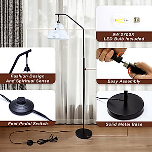 ArtCredit Arc Floor Lamp - 68.23in, Stylish Standing Lamp with Foot Switch, Lamps for Living Room, Bedroom, Office - 9W 2700K LED Bulb Included (Black)