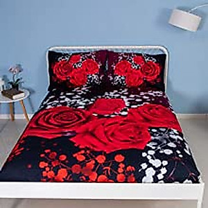 3D Oil Red Rose Bedding Sets 4PC,(1PC Duvet Cover,1PC Bed Sheet,2PC Pillowcase),100% Cotton King Queen Size Red Rose Duvet Cover Sets,Queen/Full Size